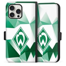 DeinDesign iPhone 15 Pro Max Handy Klapph&uuml;lle Handyh&uuml;lle aus Kunst Leder schwarz Flip Case Tarnmuster Sv Werder Bremen Official Licensed Product Sideflip mit 