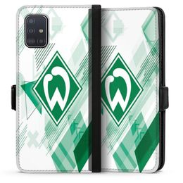 DeinDesign Galaxy A51 Handy Klapph&uuml;lle Handyh&uuml;lle aus Kunst Leder schwarz Flip Case Official Licensed Product Sv Werder Bremen Muster Sideflip mit Lasche