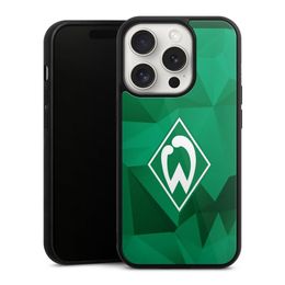 DeinDesign iPhone 15 Pro Handy Gallery Case Handyh&uuml;lle 9H Geh&auml;rtetes Glas R&uuml;ckseite H&uuml;lle Camouflage Sv Werder Bremen Official Licensed Product Gallery Case
