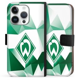 DeinDesign iPhone 14 Pro Handy Klapph&uuml;lle Handyh&uuml;lle aus Kunst Leder schwarz Flip Case Tarnmuster Sv Werder Bremen Official Licensed Product Sideflip mit langer 
