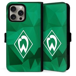 DeinDesign iPhone 16 Pro Handy Klapph&uuml;lle Handyh&uuml;lle aus Kunst Leder schwarz Flip Case Camouflage Sv Werder Bremen Official Licensed Product Sideflip mit Lasche