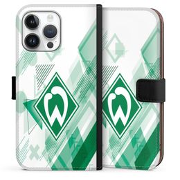 DeinDesign iPhone 14 Pro Max Handy Klapph&uuml;lle Handyh&uuml;lle aus Kunst Leder schwarz Flip Case Official Licensed Product Sv Werder Bremen Muster Sideflip mit Lasche