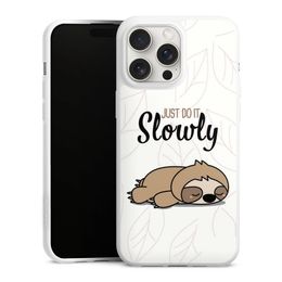 DeinDesign iPhone 15 Pro Max Handy Silikon H&uuml;lle Case wei&szlig; Handyh&uuml;lle Animals Sloth Lazy Sunday Silikon Case