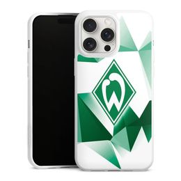 DeinDesign iPhone 15 Pro Max Handy Silikon H&uuml;lle Case wei&szlig; Handyh&uuml;lle Tarnmuster Sv Werder Bremen Official Licensed Product Silikon Case