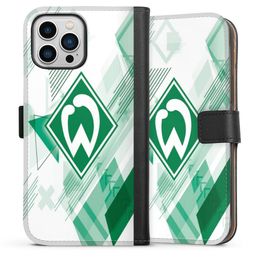 DeinDesign iPhone 13 Pro Max Handy Klapph&uuml;lle Handyh&uuml;lle aus Kunst Leder schwarz Flip Case Official Licensed Product Sv Werder Bremen Muster Sideflip mit langer 