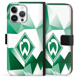 DeinDesign iPhone 14 Pro Max Handy Klapph&uuml;lle Handyh&uuml;lle aus Kunst Leder schwarz Flip Case Tarnmuster Sv Werder Bremen Official Licensed Product Sideflip mit 