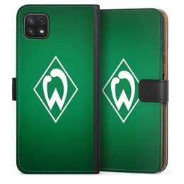 DeinDesign Galaxy A22 5G Handy Klapph&uuml;lle Handyh&uuml;lle aus Kunst Leder schwarz Flip Case Merchandise Sv Werder Bremen Logo Sideflip mit langer Lasche