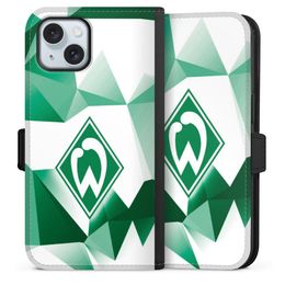 DeinDesign iPhone 15 Handy Klapph&uuml;lle Handyh&uuml;lle aus Kunst Leder schwarz Flip Case Tarnmuster Sv Werder Bremen Official Licensed Product Sideflip mit Lasche