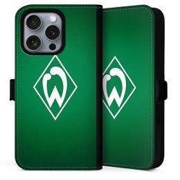DeinDesign iPhone 16 Pro Max Handy Klapph&uuml;lle Handyh&uuml;lle aus Kunst Leder schwarz Flip Case Merchandise Sv Werder Bremen Logo Sideflip mit Lasche