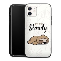DeinDesign iPhone 12 Handy Premium Silikon H&uuml;lle Handyh&uuml;lle schwarz Case Animals Sloth Lazy Sunday Silikon Premium Case