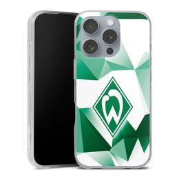 DeinDesign iPhone 16 Pro Handy Silikon H&uuml;lle Case transparent Handyh&uuml;lle Tarnmuster Sv Werder Bremen Official Licensed Product Silikon Case
