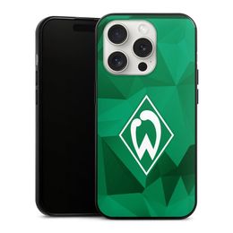 DeinDesign iPhone 15 Pro Handy Slim Case extra d&uuml;nn Silikon Handyh&uuml;lle schwarz H&uuml;lle Camouflage Sv Werder Bremen Official Licensed Product Silikon Slim Case