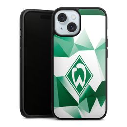 DeinDesign iPhone 15 Handy Gallery Case Handyh&uuml;lle 9H Geh&auml;rtetes Glas R&uuml;ckseite H&uuml;lle Tarnmuster Sv Werder Bremen Official Licensed Product Gallery Case