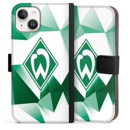 DeinDesign iPhone 14 Handy Klapph&uuml;lle Handyh&uuml;lle aus Kunst Leder schwarz Flip Case Tarnmuster Sv Werder Bremen Official Licensed Product Sideflip mit Lasche