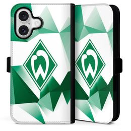 DeinDesign iPhone 16 Handy Klapph&uuml;lle Handyh&uuml;lle aus Kunst Leder schwarz Flip Case Tarnmuster Sv Werder Bremen Official Licensed Product Sideflip mit Lasche