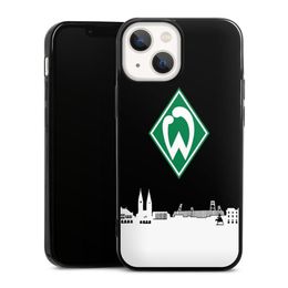 DeinDesign iPhone 13 Mini Handy Slim Case extra d&uuml;nn Silikon Handyh&uuml;lle schwarz H&uuml;lle Skyline Sv Werder Bremen Official Licensed Product Silikon Slim Case