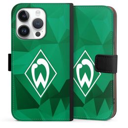DeinDesign iPhone 14 Pro Handy Klapph&uuml;lle Handyh&uuml;lle aus Kunst Leder schwarz Flip Case Camouflage Sv Werder Bremen Official Licensed Product Sideflip mit langer 