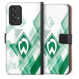 DeinDesign Galaxy A33 5G Handy Klapph&uuml;lle Handyh&uuml;lle aus Kunst Leder schwarz Flip Case Sv Werder Bremen Official Licensed Product Muster Sideflip mit langer 