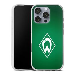 DeinDesign iPhone 16 Pro Handy Silikon H&uuml;lle Case wei&szlig; Handyh&uuml;lle Merchandise Sv Werder Bremen Logo Silikon Case