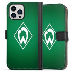 DeinDesign iPhone 13 Pro Max Handy Klapph&uuml;lle Handyh&uuml;lle aus Kunst Leder schwarz Flip Case Merchandise Sv Werder Bremen Logo Sideflip mit langer Lasche
