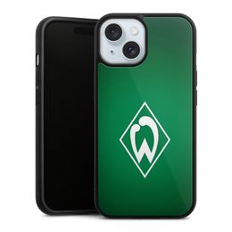 DeinDesign iPhone 15 Handy Gallery Case Handyh&uuml;lle 9H Geh&auml;rtetes Glas R&uuml;ckseite H&uuml;lle Merchandise Sv Werder Bremen Logo Gallery Case
