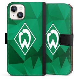 DeinDesign iPhone 14 Handy Klapph&uuml;lle Handyh&uuml;lle aus Kunst Leder schwarz Flip Case Camouflage Sv Werder Bremen Official Licensed Product Sideflip mit Lasche