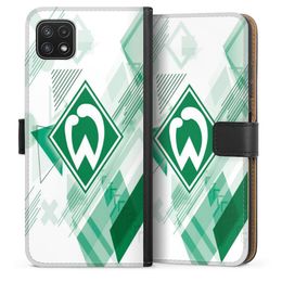 DeinDesign Galaxy A22 5G Handy Klapph&uuml;lle Handyh&uuml;lle aus Kunst Leder schwarz Flip Case Sv Werder Bremen Official Licensed Product Muster Sideflip mit langer 