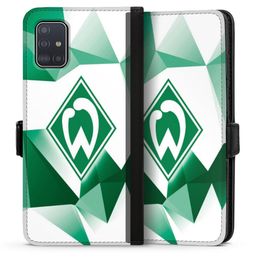 DeinDesign Galaxy A51 Handy Klapph&uuml;lle Handyh&uuml;lle aus Kunst Leder schwarz Flip Case Tarnmuster Sv Werder Bremen Official Licensed Product Sideflip mit Lasche