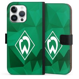 DeinDesign iPhone 14 Pro Max Handy Klapph&uuml;lle Handyh&uuml;lle aus Kunst Leder schwarz Flip Case Camouflage Sv Werder Bremen Official Licensed Product Sideflip mit 