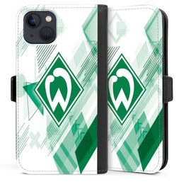 DeinDesign iPhone 13 Handy Klapph&uuml;lle Handyh&uuml;lle aus Kunst Leder schwarz Flip Case Official Licensed Product Sv Werder Bremen Muster Sideflip mit Lasche