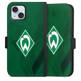 DeinDesign iPhone 15 Handy Klapph&uuml;lle Handyh&uuml;lle aus Kunst Leder schwarz Flip Case Sv Werder Bremen Official Licensed Product Coat Of Arms Sideflip mit Lasche