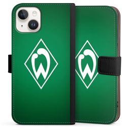 DeinDesign iPhone 14 Handy Klapph&uuml;lle Handyh&uuml;lle aus Kunst Leder schwarz Flip Case Merchandise Sv Werder Bremen Logo Sideflip mit Lasche
