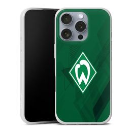 DeinDesign iPhone 16 Pro Handy Silikon H&uuml;lle Case wei&szlig; Handyh&uuml;lle Sv Werder Bremen Official Licensed Product Coat Of Arms Silikon Case