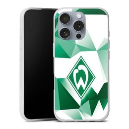 DeinDesign iPhone 16 Pro Handy Silikon H&uuml;lle Case wei&szlig; Handyh&uuml;lle Tarnmuster Sv Werder Bremen Official Licensed Product Silikon Case