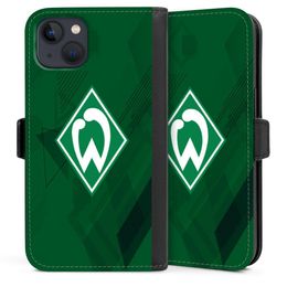 DeinDesign iPhone 13 Handy Klapph&uuml;lle Handyh&uuml;lle aus Kunst Leder schwarz Flip Case Sv Werder Bremen Official Licensed Product Coat Of Arms Sideflip mit Lasche