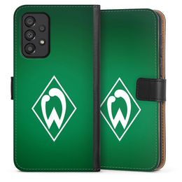 DeinDesign Galaxy A33 5G Handy Klapph&uuml;lle Handyh&uuml;lle aus Kunst Leder schwarz Flip Case Logo Merchandise Sv Werder Bremen Sideflip mit langer Lasche