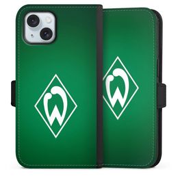 DeinDesign iPhone 15 Handy Klapph&uuml;lle Handyh&uuml;lle aus Kunst Leder schwarz Flip Case Merchandise Sv Werder Bremen Logo Sideflip mit Lasche