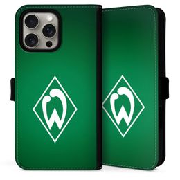 DeinDesign iPhone 16 Pro Handy Klapph&uuml;lle Handyh&uuml;lle aus Kunst Leder schwarz Flip Case Merchandise Sv Werder Bremen Logo Sideflip mit Lasche