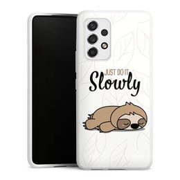 DeinDesign Galaxy A53 5G Handy Silikon H&uuml;lle Case wei&szlig; Handyh&uuml;lle Sloth Animals Lazy Sunday Silikon Case