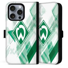 DeinDesign iPhone 16 Pro Max Handy Klapph&uuml;lle Handyh&uuml;lle aus Kunst Leder schwarz Flip Case Official Licensed Product Sv Werder Bremen Muster Sideflip mit Lasche