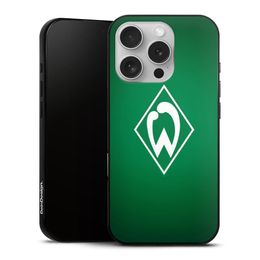 DeinDesign iPhone 16 Pro Handy Slim Case extra d&uuml;nn Silikon Handyh&uuml;lle schwarz H&uuml;lle Merchandise Sv Werder Bremen Logo Silikon Slim Case