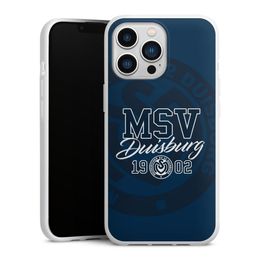 DeinDesign iPhone 13 Pro Handy Silikon H&uuml;lle Case wei&szlig; Handyh&uuml;lle Soccer Merchandise Msv Duisburg Silikon Case