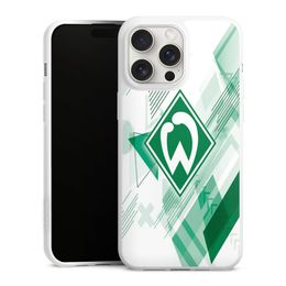 DeinDesign iPhone 15 Pro Max Handy Silikon H&uuml;lle Case wei&szlig; Handyh&uuml;lle Official Licensed Product Sv Werder Bremen Muster Silikon Case