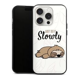 DeinDesign iPhone 15 Pro Handy Slim Case extra d&uuml;nn Silikon Handyh&uuml;lle schwarz H&uuml;lle Animals Sloth Lazy Sunday Silikon Slim Case