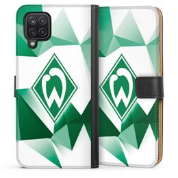 DeinDesign Galaxy A12 Handy Klapph&uuml;lle Handyh&uuml;lle aus Kunst Leder schwarz Flip Case Tarnmuster Official Licensed Product Sv Werder Bremen Sideflip mit langer 