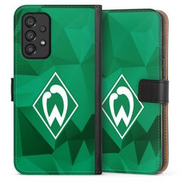 DeinDesign Galaxy A33 5G Handy Klapph&uuml;lle Handyh&uuml;lle aus Kunst Leder schwarz Flip Case Official Licensed Product Camouflage Sv Werder Bremen Sideflip mit langer 