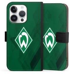 DeinDesign iPhone 14 Pro Handy Klapph&uuml;lle Handyh&uuml;lle aus Kunst Leder schwarz Flip Case Sv Werder Bremen Official Licensed Product Coat Of Arms Sideflip mit 