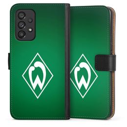 DeinDesign Galaxy A53 5G Handy Klapph&uuml;lle Handyh&uuml;lle aus Kunst Leder schwarz Flip Case Logo Merchandise Sv Werder Bremen Sideflip mit langer Lasche