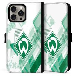 DeinDesign iPhone 16 Pro Handy Klapph&uuml;lle Handyh&uuml;lle aus Kunst Leder schwarz Flip Case Official Licensed Product Sv Werder Bremen Muster Sideflip mit Lasche