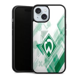 DeinDesign iPhone 15 Handy Gallery Case Handyh&uuml;lle 9H Geh&auml;rtetes Glas R&uuml;ckseite H&uuml;lle Official Licensed Product Sv Werder Bremen Muster Gallery Case